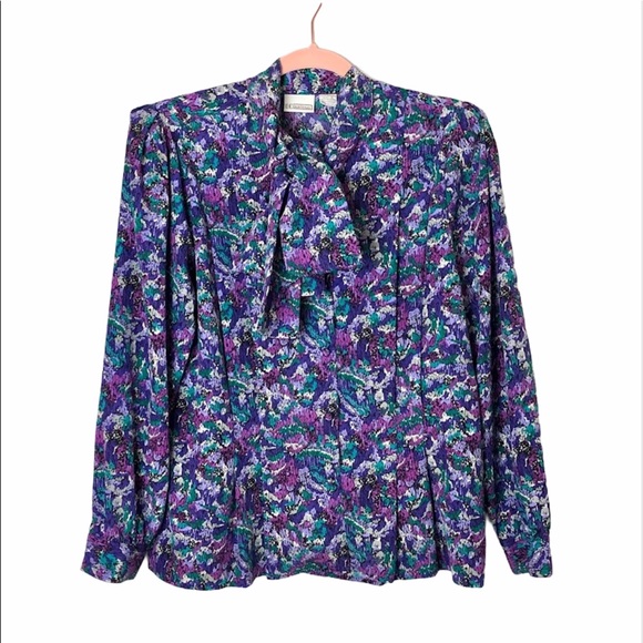 Vintage | Tops | Vintage Secretary Bow Tie Detail Blouse Purple | Poshmark